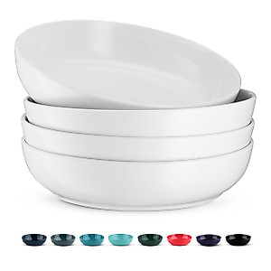 KooK Salad Bowl, Pasta Bowls, Soup, Serving Bowls, Ceramic, Large Capacity, Microwave & Dishwasher Safe, Set of 4, 40 Oz, (White)