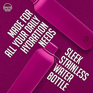 Mayim The Dome Insulated Stainless-Steel Water Bottle with Screw-Top Lid, Matte Metal Sports Water Bottle, 34 Ounces, Hot Pink