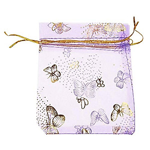 Tovip Wholesale 100PCS Organza Bag Butterfly Design Wedding Pouches Jewelry Packaging Bags (Light Purple, 3.5x4.5 (9x12cm))