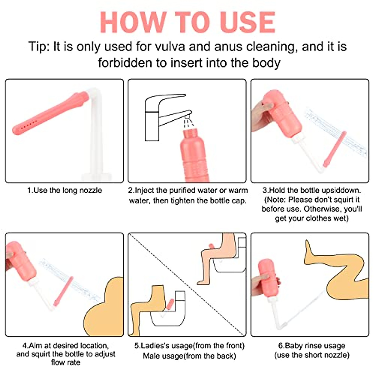 2 Pack Portable Bidet, Number-one Handheld Peri Bottle 450ml Travel Bidet Bottle Hygiene Care Extended Pipe Perineal Spray Bottle with 2 Nozzle Store Bag Dust Cap for Postpartum Care, Baby, Eldery