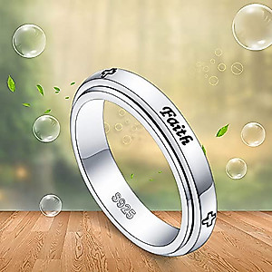 S925 Sterling Silver Spinner Fidget Anxiety Worry Relieving Boredom ADHD Autism Band Rings Faith Hope Love Cross