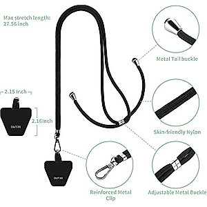 OUTXE Universal Phone Lanyard 2 Packs - 2× Adjustable Neck Strap, 4× Phone Patches- Black