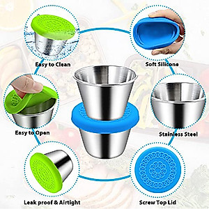Hydream 8Pack Salad Dressing Containers To Go,2.4oz Small Condiment Containers with Lids, Stainless Steel Condiment Cup Dipping Sauce Cups Container for Lunch Bento Box Leakproof Silicone Lids