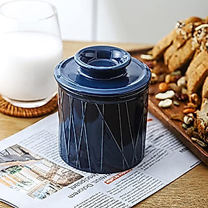 KOOV Porcelain Butter Crock, French Butter Dish, Ceramic Butter Keeper for Counter, Big Capacity, Irregular Striped Series (Aegean)