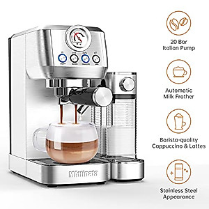MAttinata Cappuccino Machine and Espresso Machine, 20 Bar Stainless Steel Latte Maker and Espresso Machine for Home with Automatic Milk Frothing System