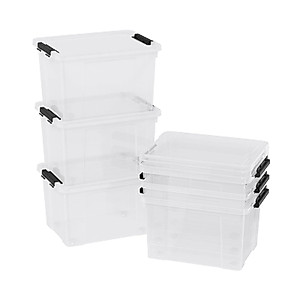 DynkoNA 22 Quart Plastic Latching Storage Box with Wheels, 6-pack Clear Lidded Storage Bins