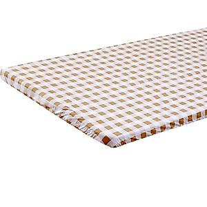 6ft Rectangle Elastic Fitted Tablecloth, Waterproof Spill-Proof Edged Vinyl Table Cover Khaki Checkered Printed with Flannel Baking, Easy to Wipe Off Stains, Great for Picnic Party Outdoor Patio