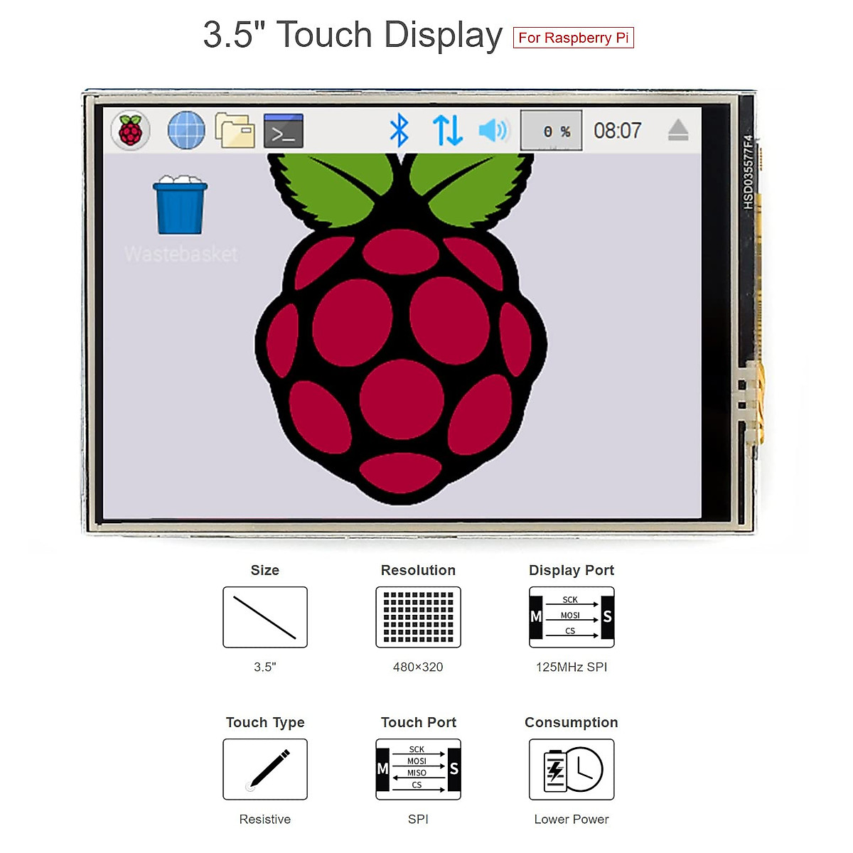 Coolwell 3.5 Inch LCD Screen Resisitive Touch Display C Touchscreen for Raspberry Pi 4B+ 4B 3B+ 3B 2B+ Zero W WH 480x320 SPI Small Raspberry Pi Monitor