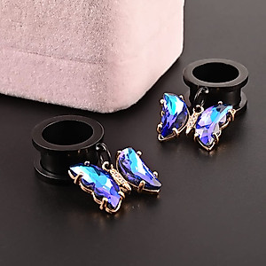 Atomhole 2 PCS Ear Gauges Elegant Butterfly Dangle Hypoallergenic Stainless Steel Ear Plugs Tunnels Gauges Stretcher Pair Selling 2g 0g for Women Piercing Body Jewelry (8mm(0G))