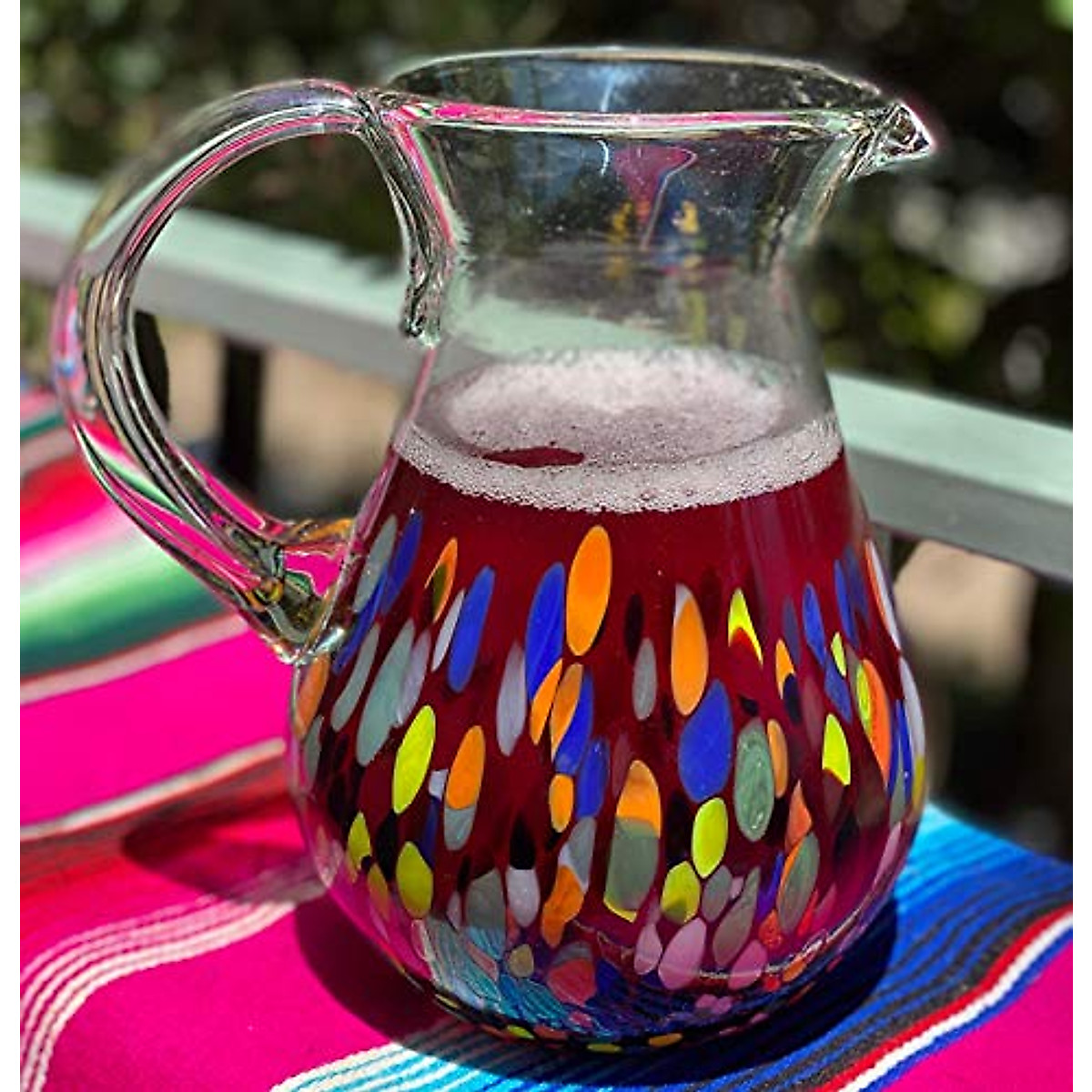 Mexican Hand Blown Glass Pitcher – Confetti Carmen Design (84 oz)