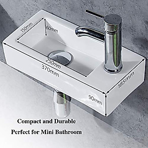 Gimify Bathroom Corner Sink Wall Hung Basin Rectangular Wall Mounted Small Cloakroom Sink Ceramic Modern in White - Faucet & No Overflow Drain Included