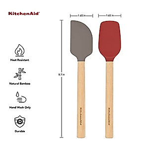 KitchenAid Bamboo Wood Handled Mini Spatula Set with Silicone Head, Set of 2, Empire Red/Gray