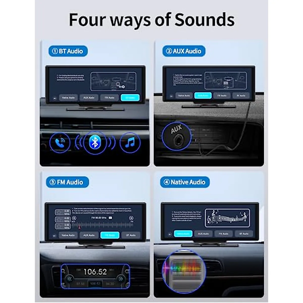 9.3" Portable Car Stereo with Adjustable 4K Dash Cam, ADAS, Wireless Apple Carplay and Android Auto, Touchscreen Handsfree Phone Mirroring