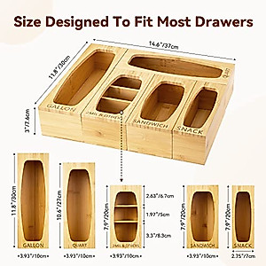 Art Secret Food Storage Bag Organizer Holder, Bamboo Storage Dispenser, Sandwich Bag Organizer for Gallon, Quart, Sandwich, Snack Variety Size Bag - Set of 5