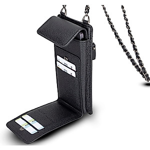 BOULETTA Crossbody Bag Cellphone Purse for Women-Leather Zipper Shoulder Wallet with Phone Pocket and Chain Strap 4 Card Slots Small