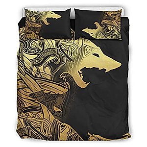 Khcbts 3PCS Bed Duvet Cover Viking Skoll and Hati Fenrir Wolf Microfiber Beding Set No Sheet All-Season Quilt Cover Set Duvet Cover with 2 Pillow Cases White 104x90 inch
