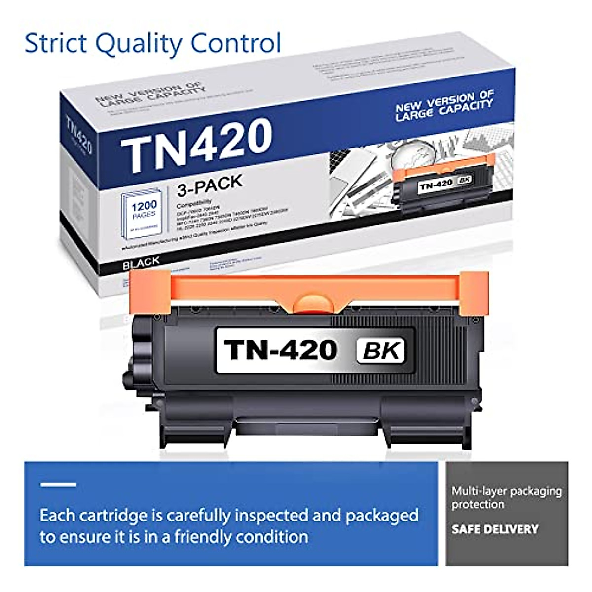 WERLIKE TN420 TN-420 Toner Cartridge Replacement for Brother TN420 High Yield to use with HL-2270DW HL-2280DW HL-2230 HL-2240 MFC-7360N MFC-7860DW Intellifax 2840 2940 Printer, TN420 3 Pack Black
