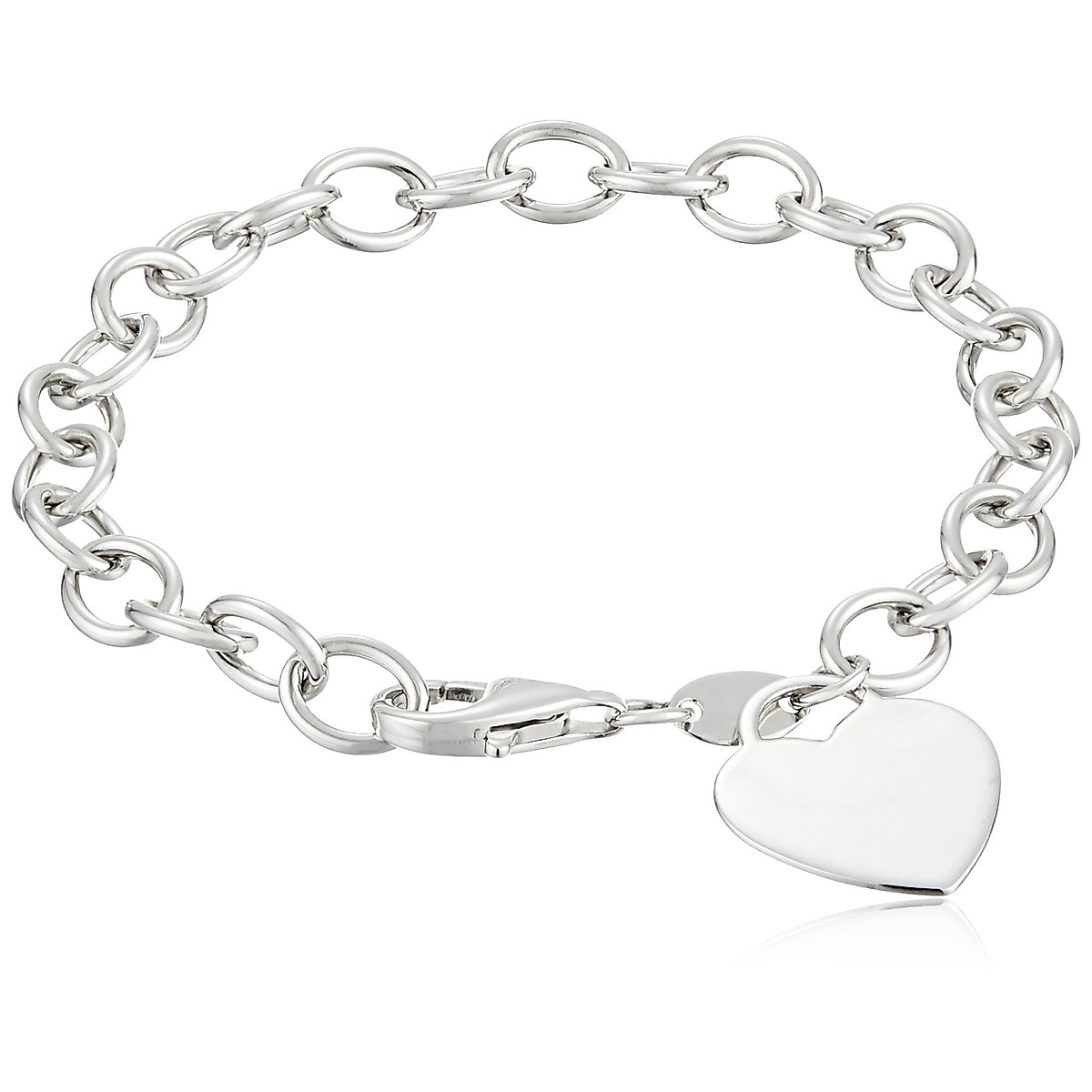 Amazon Essentials Sterling Silver Heart-Tag Bracelet, 7.5" (previously Amazon Collection)