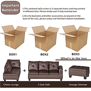 AWQM Upholstered Sectional Sofa w/Chaise Lounge, Modern L Shaped Sofa Couch with Storage Ottoman Bench, PU Leather Sectional Couches with Cup Holder for Living Room Small Space