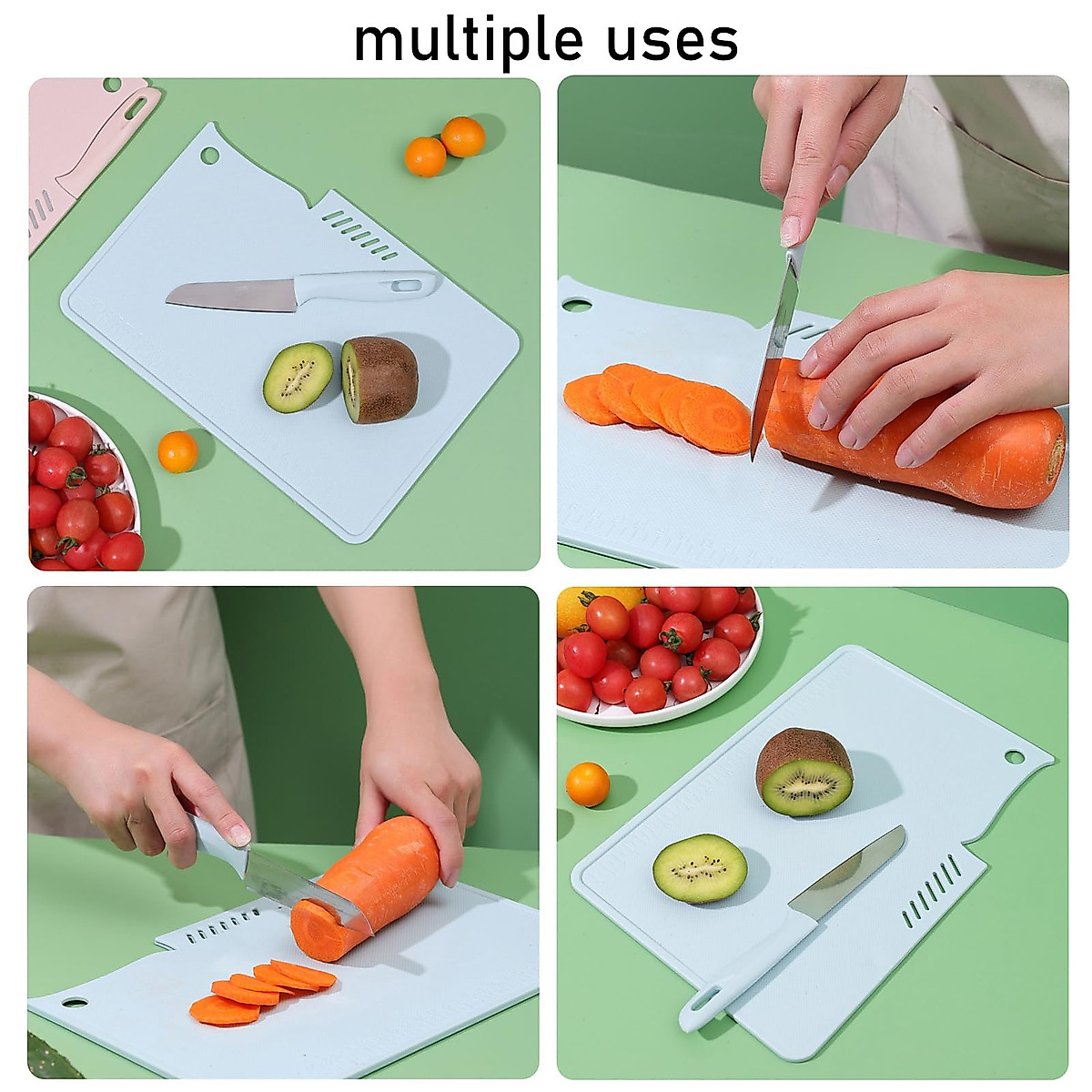 Mini Travel Cutting Board,Cutting Boards for Kitchen,Plastic Utility Cutting Board with Handles,Safe Multifunctional Portable Fruit Chopping Board With Knife Hanging Hole for Kitchen(pink)