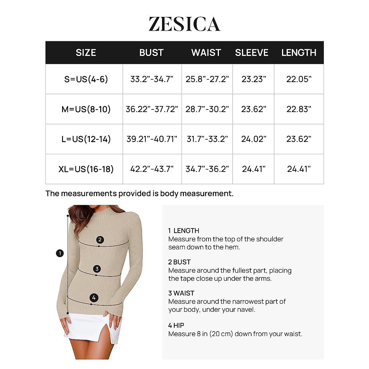 ZESICA Women's Fall Long Sleeve Turtleneck T Shirt Ribbed Knit Sweater Slim Fit Basic Casual Tee Tops,Almond,Medium