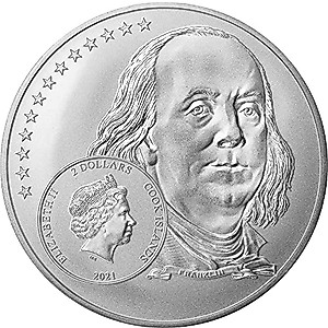 2021 DE An American Life PowerCoin Writer Benjamin Franklin Graded Ms70 1/2 Oz Silver Coin 2$ Cook Islands 2021 Proof