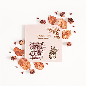 Arbuya Autumn Squirrel Clear Stamps for Journaling or Card Making, Nuts Mushroom Sentiment Rubber Stamps for Journals Planners Scrapbooking Paper Crafting