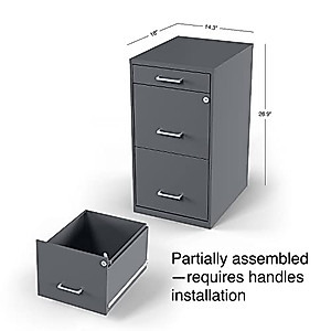 Staples 3-Drawer Vertical File Cabinet, Locking, Letter, Charcoal, 18"D (18606)