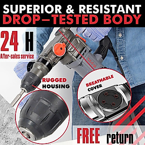 PTS Corded Rotary Hammer Drill 1”26mm 10Amp 110V Combination Rotary Hammer | SDS Plus | 3 Modes | 2x Brushes, Oil Cap Wrench, Grease, 3x Drills, 2x Chisels‚ and Case Set