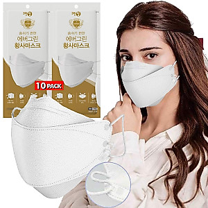 (Pack of 10) [EverGreen CleanTop] (Adjustable Strap) 4-Layers Premium Filters (KF94 Certified) Face Mask (Made in Korea) Respirators Protective Disposable Safety Dust Covers (Adults) Individual Packaged - White -