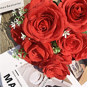 KONCHILE Artificial Roses Bouquet Silk Flower 10 Branch 10 Heads Big Fake Rose Wedding Bridal Floral Arrangement Home Office Party Garden Decor