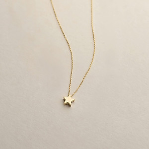 14k Real Gold Tiny Star Necklace for Women | Star and Moon Necklaces in 14k Gold | Star Pendant Necklaces | Dainty Celestial Jewelry | Gifts for Christmas, 18"