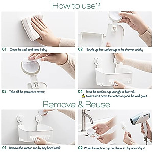 TAILI Shower Caddy with Vacuum Suction Cup Drill-Free Removable Shower Shelf Storage Basket for Shampoo & Toiletries, Kitchen Bathroom Bedroom Organizer