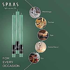 SPAAS Rustic Green Dinner Candles - 10" Tall Rustic Candles, Set of 6 Dripless Green Candles - Unscented Long Burning Decorative Candles for Home Decor, Table Candles, Party, Weddings, and Holiday