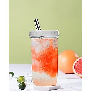 Yirilan Glass Cups - 4 Pack 24oz Mason Jar Drinking Glasses with Lids and Straws,Reusable Boba Cups,Iced Coffee Cup/Tumbler, smoothie cup