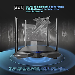 Tenda AC1200 Dual Band WiFi Router, High Speed Wireless Internet Router with Smart App, MU-MIMO for Home (AC6),Black