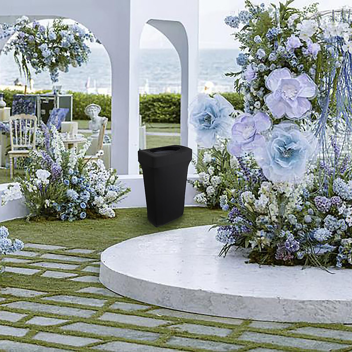 JUXYES Pack of 8 Outdoor Stretch Trash Can Covers, Black Rectangle Spandex Waste Container Cover Decorative Cover for Outside Household Kitchen Bin, Fit for 23 Gallon Bin