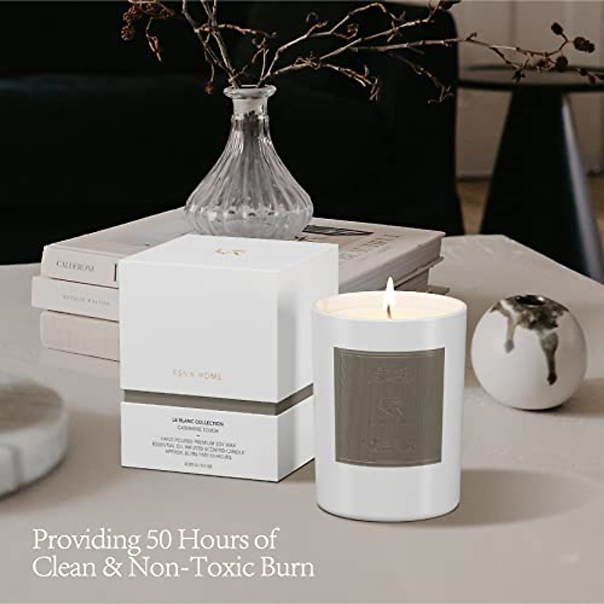 ESNA HOME Leblanc Cashmere Touch Luxury Aromatherapy Scented Candles | Essential Oils All Natural Soy Candles Mother’s Day Ideas Love | 8.8oz 50 Hours Clean Burning | Votive Candle with Premium Box