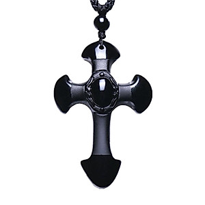 Natural Obsidian Cross Pendant