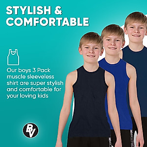 BROOKLYN VERTICAL Boys 3 Pack Muscle Shirt Sleeveless Tee - Tagless Cotton Super Soft (as1, Numeric, Numeric_6, Numeric_8, Regular, Combo A)