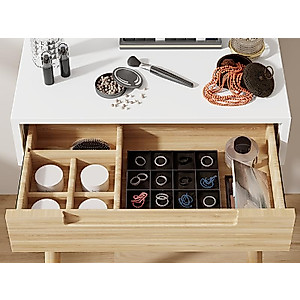 ARTETHYS Small Vanity Desk Set with 3 Adjustable Lighted Mirror and Storage Shelf White Tiny Vanity Table with Drawer for Bedroom 24 Inch Makeup Vanity Compact Dressing Table for Small Space