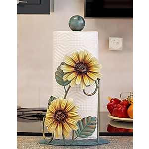 Sunflower-Themed Paper Towel Holder- Indoor Decorative Accent and Practical Accessory for Kitchen & Dining-Beautifully Designed Rustic Farmhouse Stand for Countertops,Complementing Sunflower Dish Sets