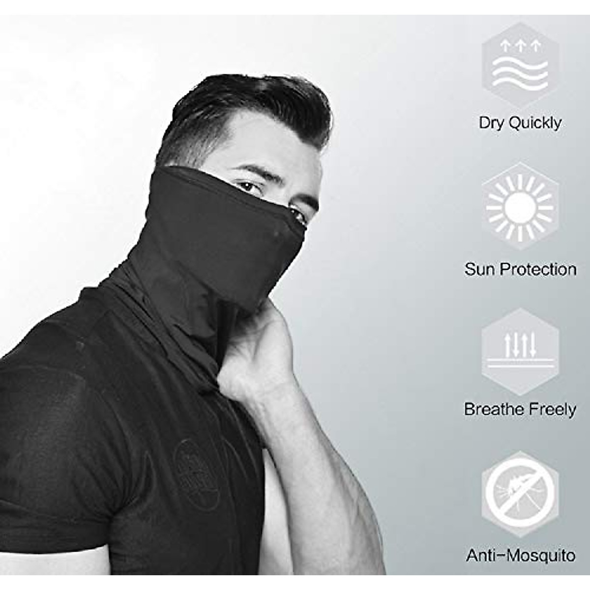 Neck Gaiter Balaclava Bandana Headwear Scarf for Cycling Fishing Running Dust Wind Sun Protection (Black)