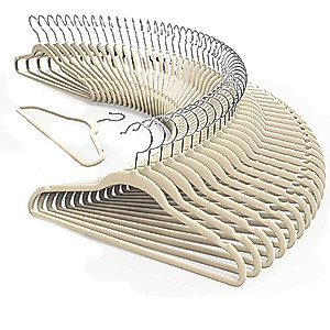 TECHZOO 50 Pack New Premium Quality Velvet Hangers Ultra Thin Non Slip Adult Felt Space Saving Hangers for Closet Heavy Duty Coat Pants Jackets Dress Hangers 360° Swivel Hook Hold Upto 10 lbs Ivory