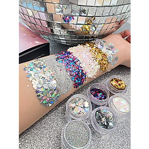 iMethod Body Glitter - 6 Jars Holographic Cosmetic Face Glitter, for Festival & Halloween Alien Makeup