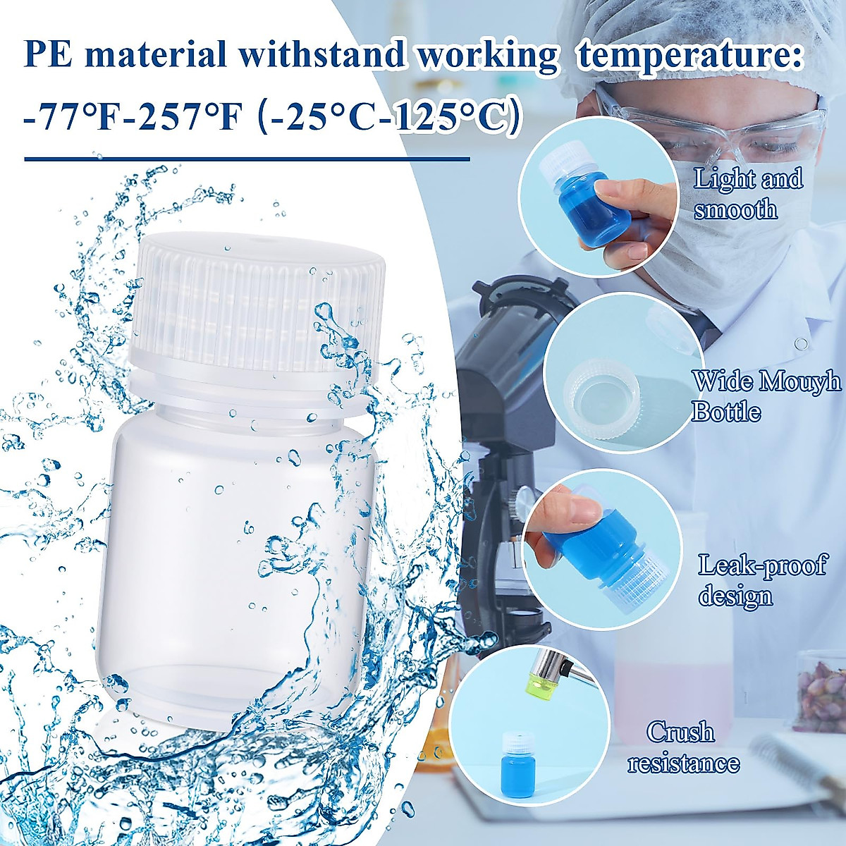 Tatuo 12 Pcs 1oz Pill Bottle Sample Bottles Polypropylene Wide Mouth Reagent Bottle Plastic with Screw Caps Translucent PP Sample Containers with Lid for Liquids, Laboratory, Travel, at Home