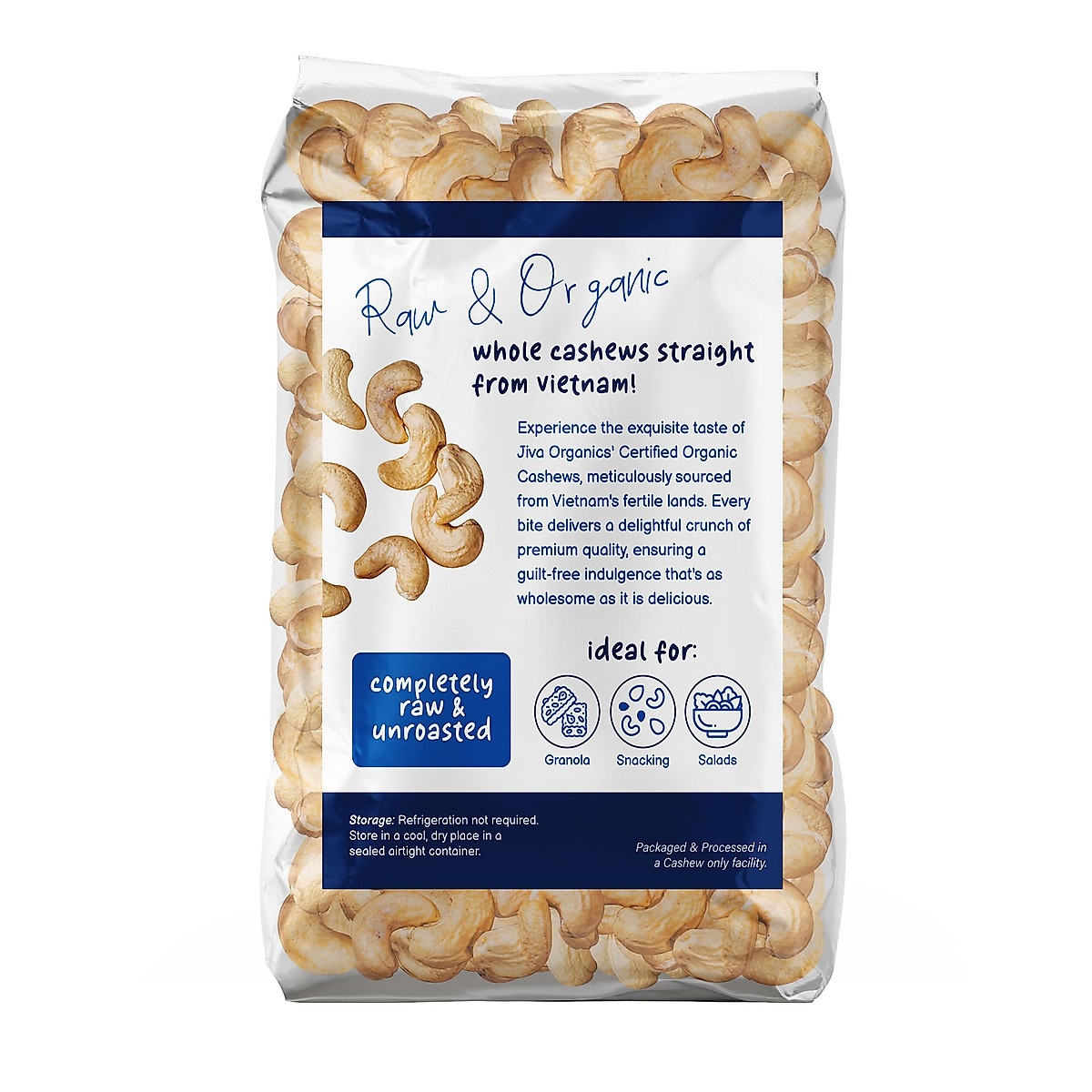 Jiva Organics Raw Organic Cashews (Whole) 2 Pound Bag