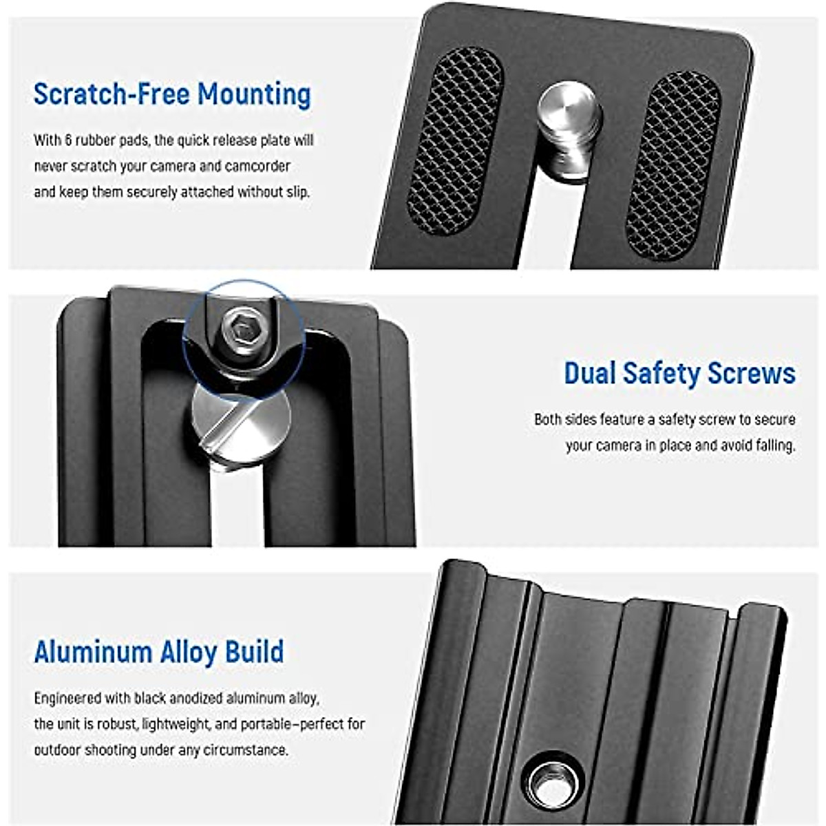 NEEWER Quick Release Plate with Clamp Adapter Set, 120mm QR Plate with Clamp, 3/8"&1/4" Screw, Bubble Level, 3/8” to 1/4” Screw Adapter, Compatible with Arca Swiss Tripod Monopod Ball Head