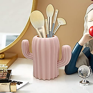 LeonBach 3 Pack Cactus Cute Pencil Holders, Pen Cup Cactus Storage Containers Cactus Office Decor Desk Accessories, Pink & White & Green