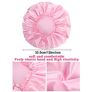 Syhood 6 Pieces Sleep Cap Satin Bonnet Sleeping Hat Soft Elastic Night Hair Cover for Women(Black, Beige, Silver, Gold, Pink, Peacock Blue,Medium)